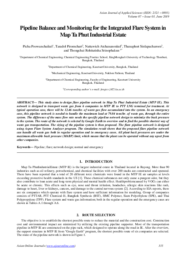 (PDF) Pipeline Balance and Monitoring for the Integrated Flare System in Map Ta Phut Industrial ...