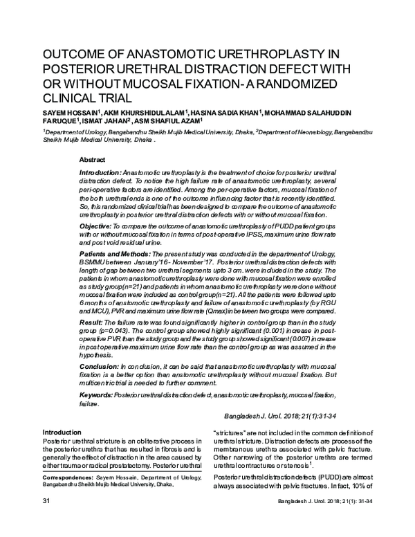 (PDF) Outcome of Anastomotic Urethroplasty in Posterior Urethral ...