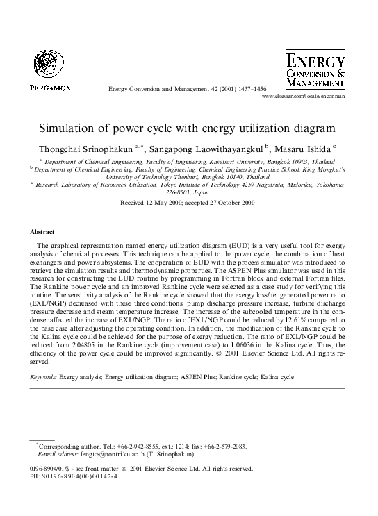 (PDF) Simulation of power cycle with energy utilization diagram