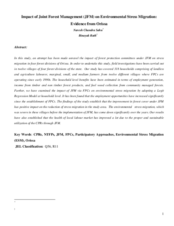 (PDF) Impact of Joint Forest Management (JFM) on Environmental Stress ...
