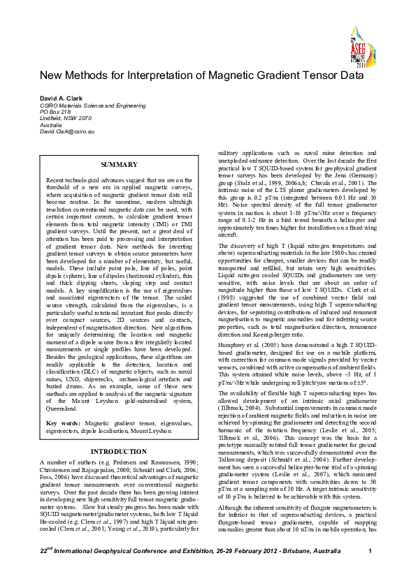 Pdf New Methods For Interpretation Of Magnetic Gradient Tensor Data David Clark