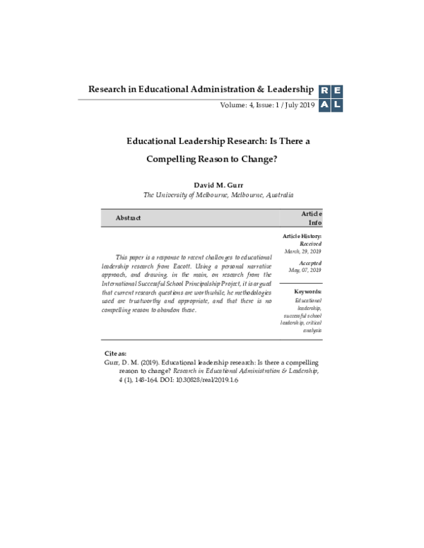 (PDF) Educational Leadership Research: Is There a Compelling Reason to ...