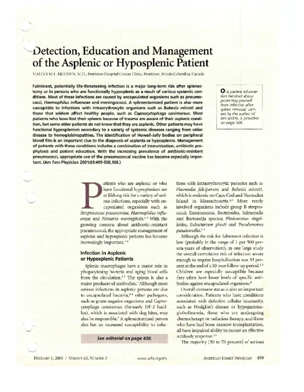 (PDF) Detection, education and management of the asplenic or ...
