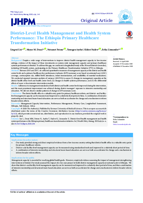 (PDF) District-Level Health Management and Health System Performance ...