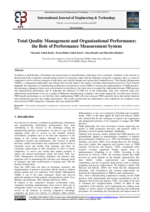 (PDF) Total quality management and organizational performance: a marketing perspective