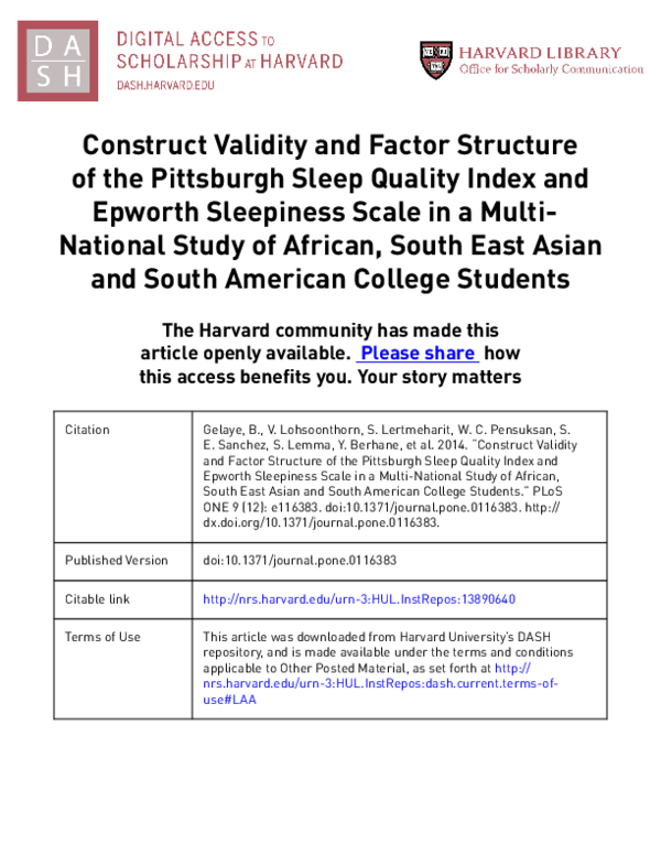(PDF) Construct Validity and Factor Structure of the Pittsburgh Sleep ...