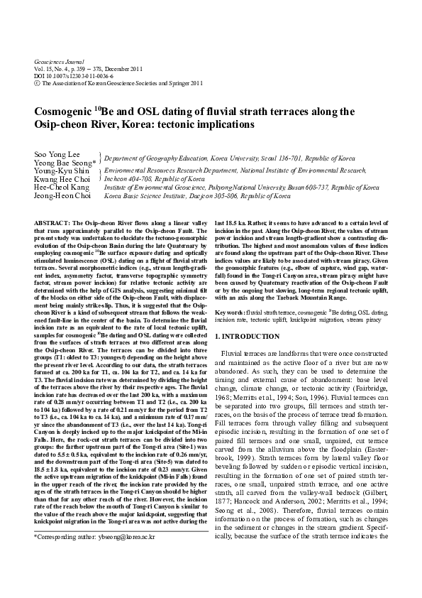 (PDF) Cosmogenic 10Be and OSL dating of fluvial strath terraces along ...