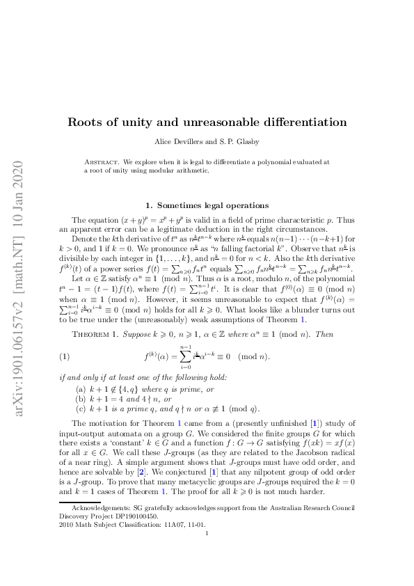 (PDF) Roots of unity and unreasonable differentiation