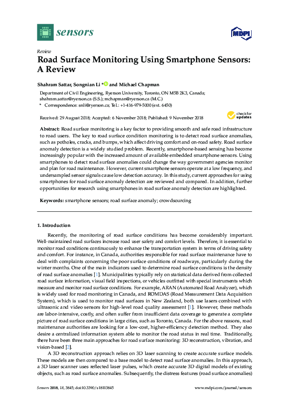 (PDF) Road Surface Monitoring Using Smartphone Sensors: A Review
