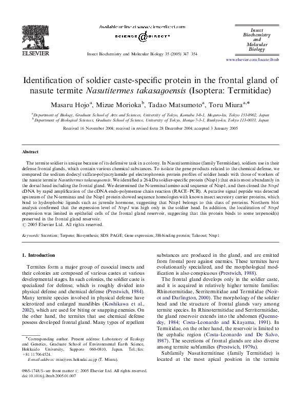 (PDF) Identification of soldier caste-specific protein in the frontal ...