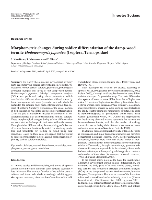 (PDF) Morphometric changes during soldier differentiation of the damp ...