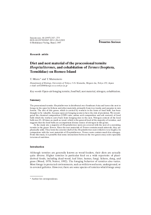 (PDF) Diet and nest material of the processional termite ...
