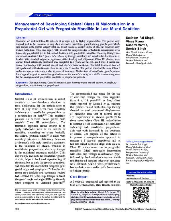 (PDF) Management of developing skeletal class III malocclusion in a ...