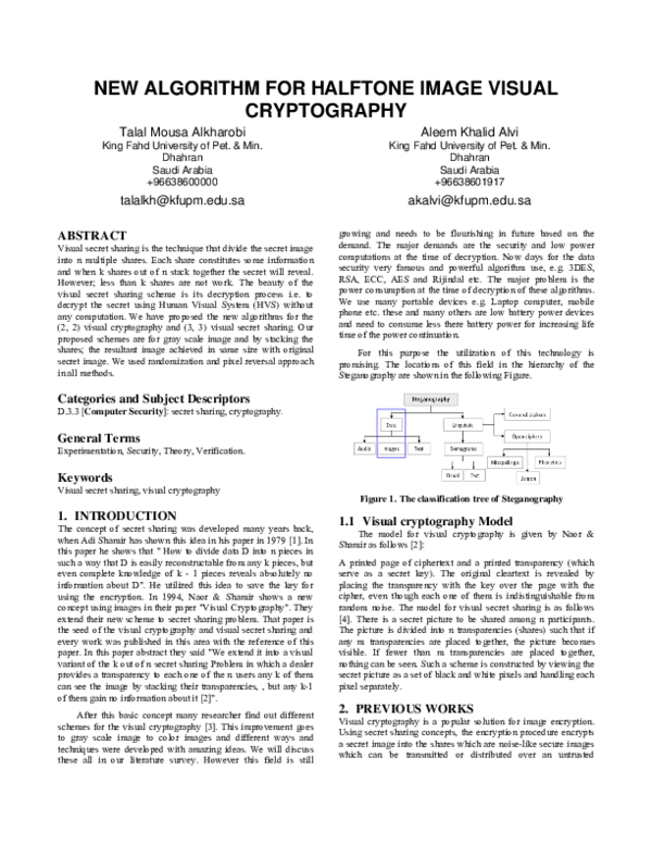 Pdf New Algorithm For Halftone Image Visual Cryptography