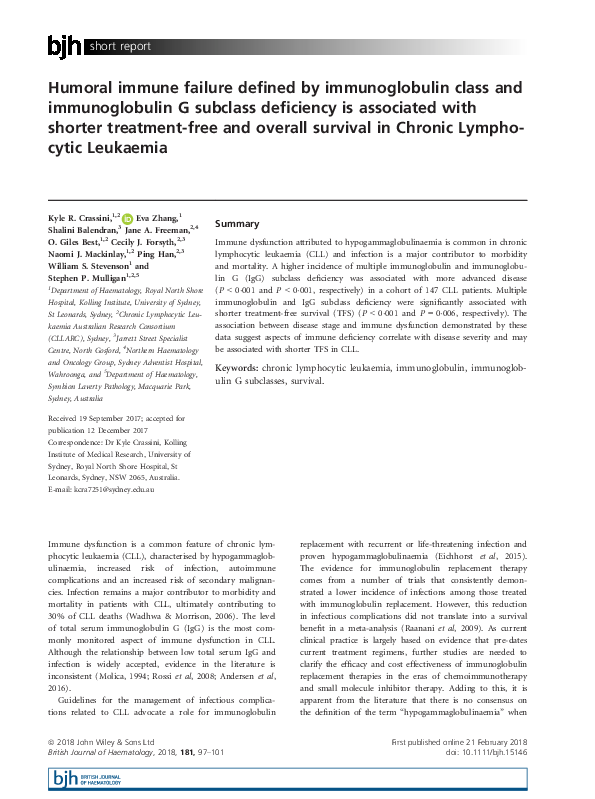 (PDF) Humoral immune failure defined by immunoglobulin class and ...