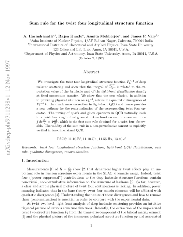 (PDF) Sum rule for the twist four longitudinal structure function