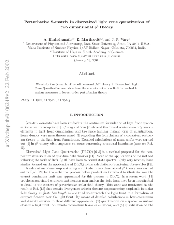 (PDF) Perturbative S-matrix in discretized light cone quantization of ...