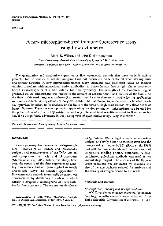 (PDF) A new microsphere-based immunofluorescence assay using flow ...