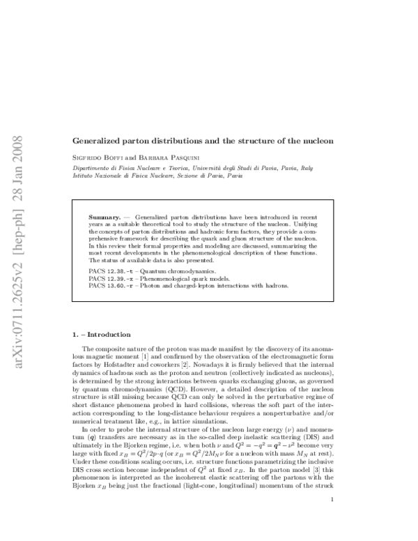 Pdf Generalized Parton Distributions And The Structure Of The Nucleon
