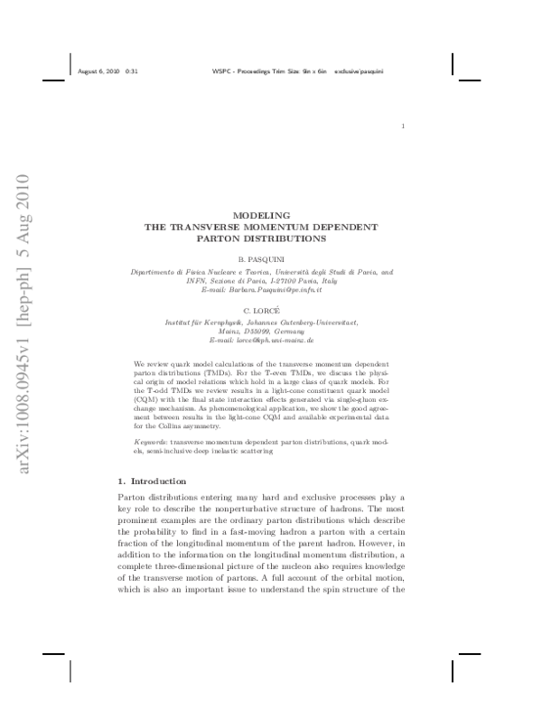Pdf Modeling The Transverse Momentum Dependent Parton Distributions