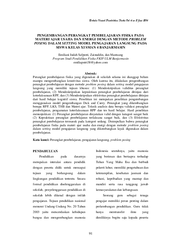 (PDF) Pengembangan Perangkat Pembelajaran Fisika Pada Materi Ajar Usaha Dan Energi Dengan Metode ...