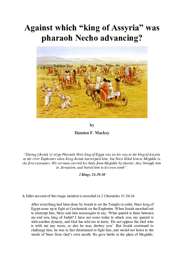 (DOC) Against which "king of Assyria" was pharaoh Necho advancing?
