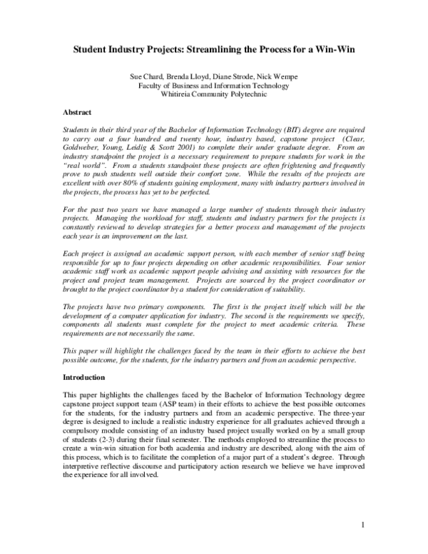 (PDF) Student industry projects: Streamlining the process for a win-win