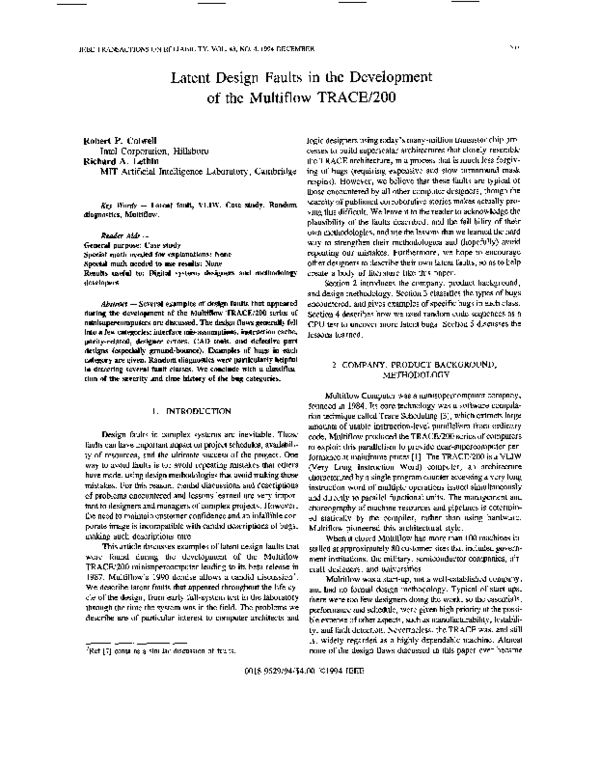 (PDF) Latent design faults in the development of the Multiflow TRACE/200