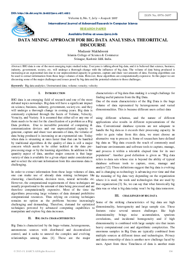 (PDF) Data Mining Approach for Big Data Analysis:A Theoritical Discourse