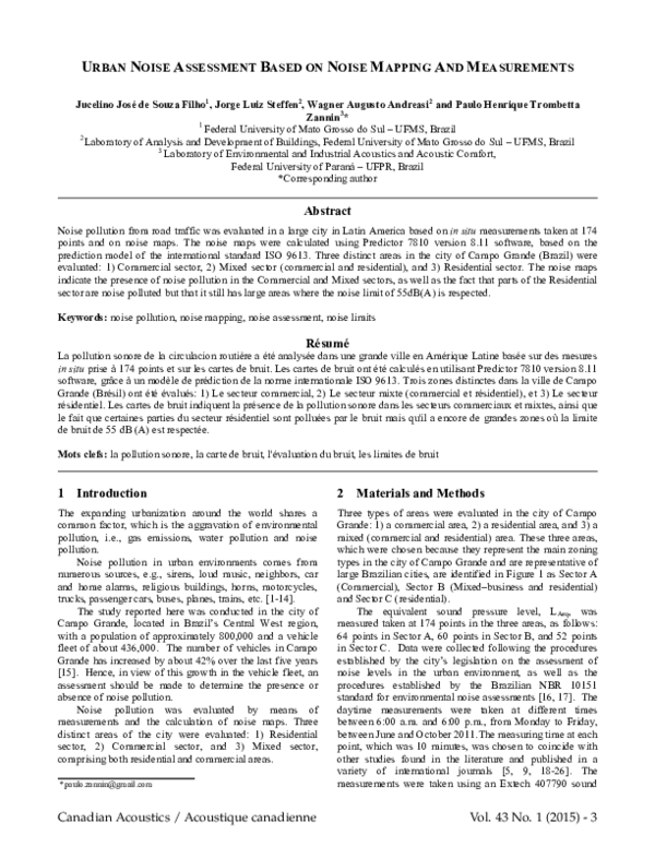 Pdf Urban Noise Assessment Based On Noise Mapping And Measurements