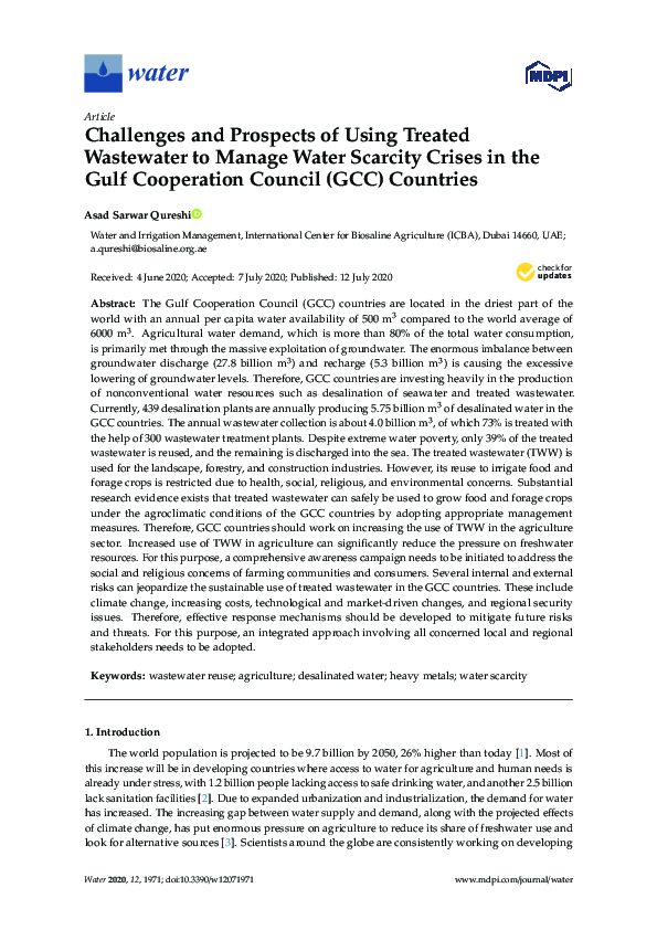 (PDF) Challenges and Prospects of Using Treated Wastewater to Manage Water Scarcity Crises in ...