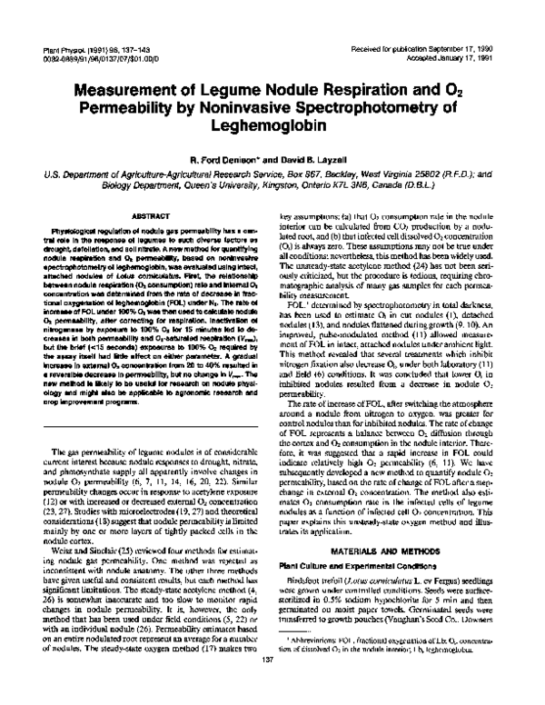 (PDF) Measurement of Legume Nodule Respiration and O2 Permeability by ...