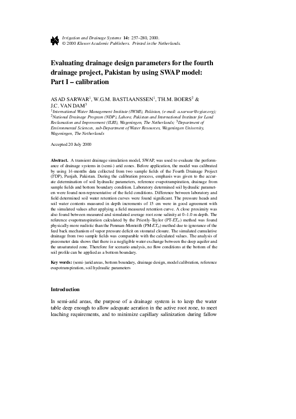 Pdf Devaluating Drainage Design Parameters For The Fourth Drainage Project Pakistan By Using
