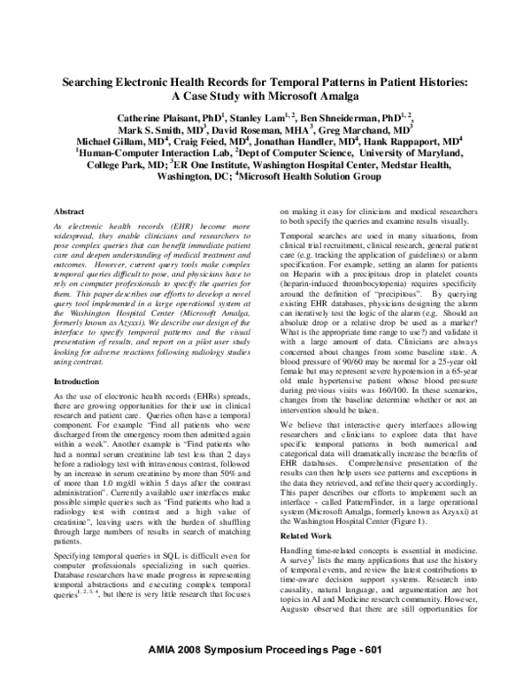 (PDF) Searching Electronic Health Records for temporal patterns in ...