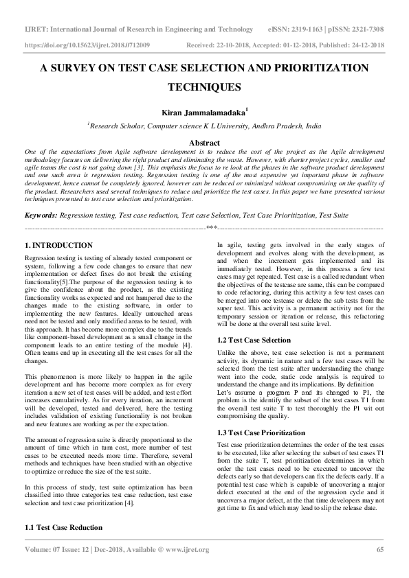 (PDF) A Survey on Test Case Selection and Prioritization Techniques (PDF) A Survey on Test Case Selection and Prioritization Techniques