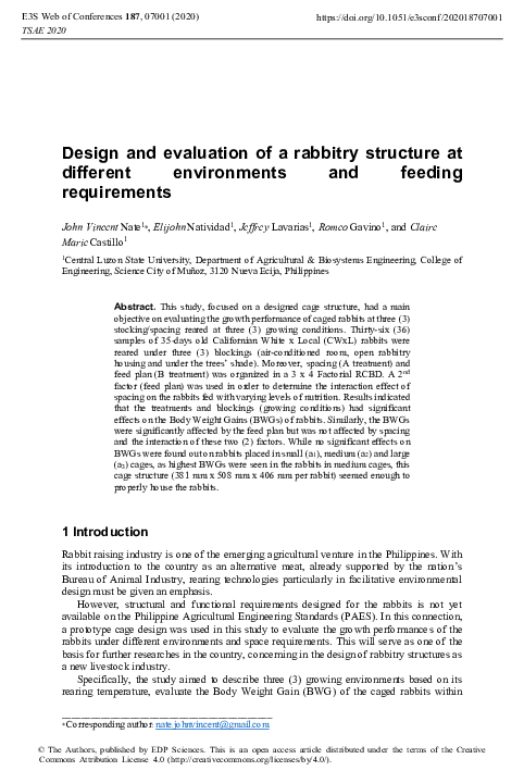 (PDF) Design and evaluation of a rabbitry structure at different ...