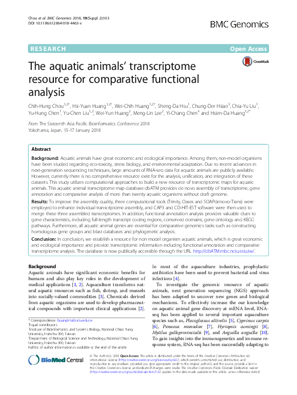 (PDF) The aquatic animals' transcriptome resource for comparative ...