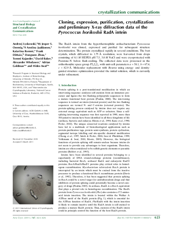 (PDF) Cloning, expression, purification, crystallization and ...