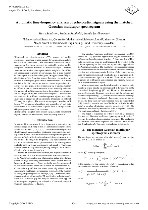 (PDF) Automatic Time-Frequency Analysis of Echolocation Signals Using the Matched Gaussian ...