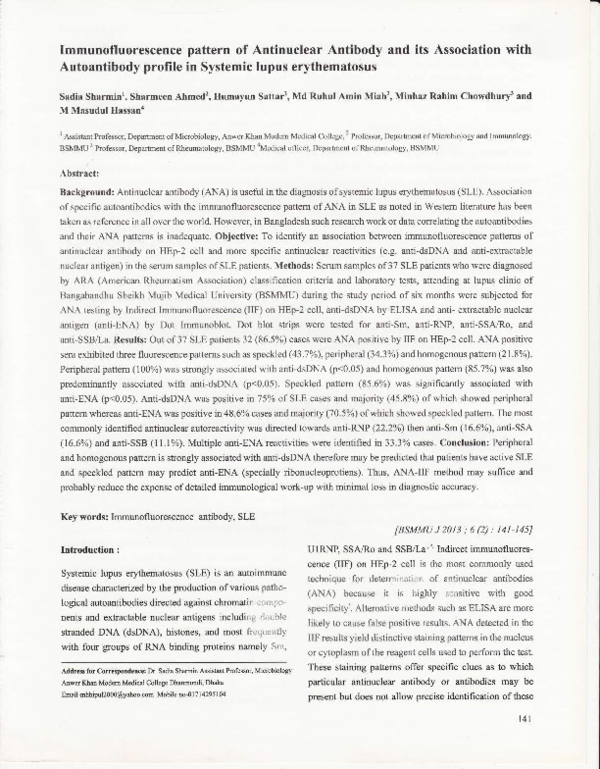 (PDF) Immunofluorescence pattern of antinuclear antibody and its ...