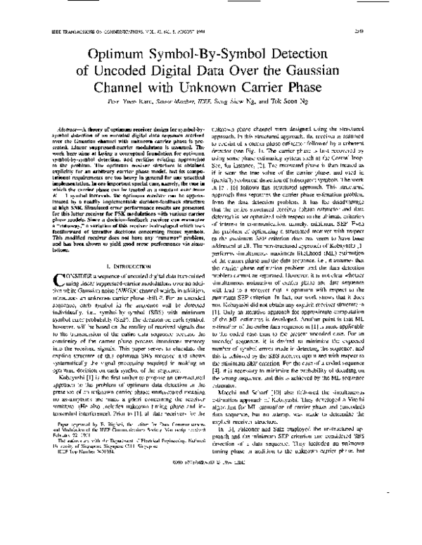 (PDF) Optimum symbol-by-symbol detection of uncoded digital data over the Gaussian channel with ...