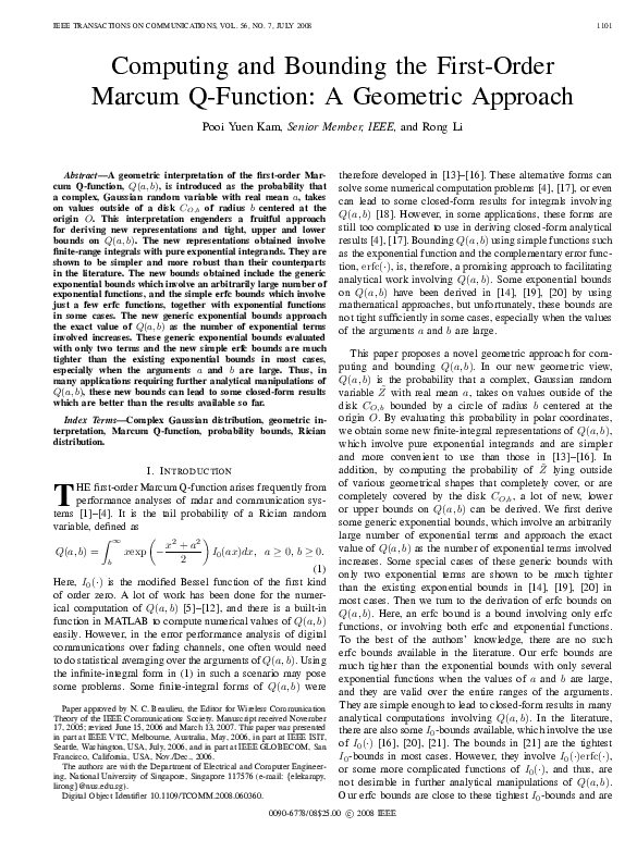 Pdf Computing And Bounding The First Order Marcum Q Function A