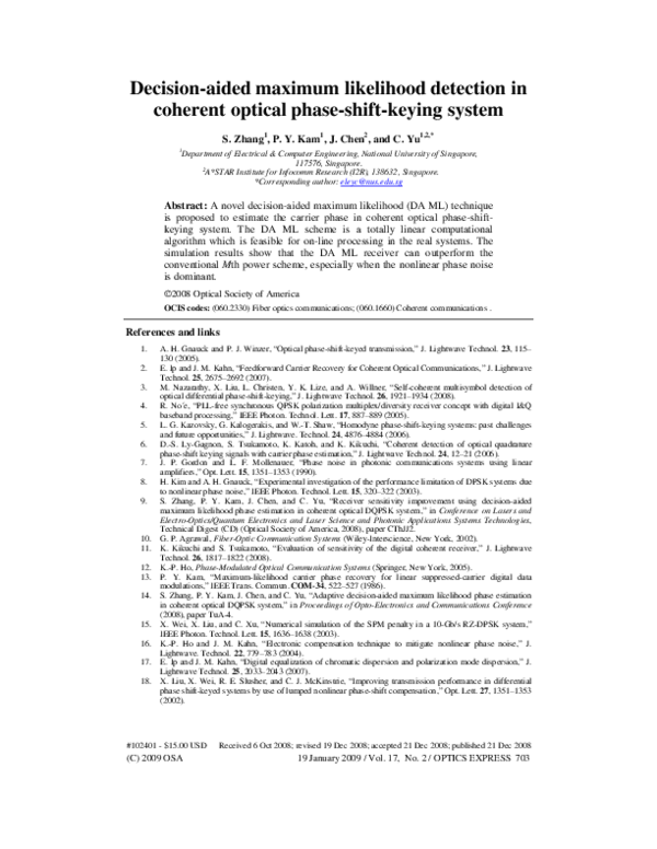 (PDF) Decision-aided maximum likelihood detection in coherent optical phase-shift-keying system