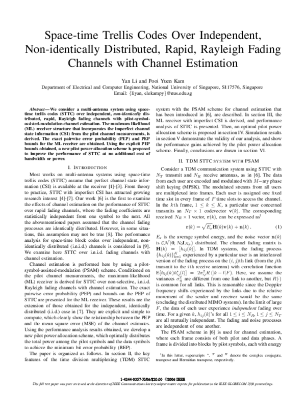 (PDF) CTH12-2: Space-time Trellis Codes Over Independent, Non-identically Distributed, Rapid ...