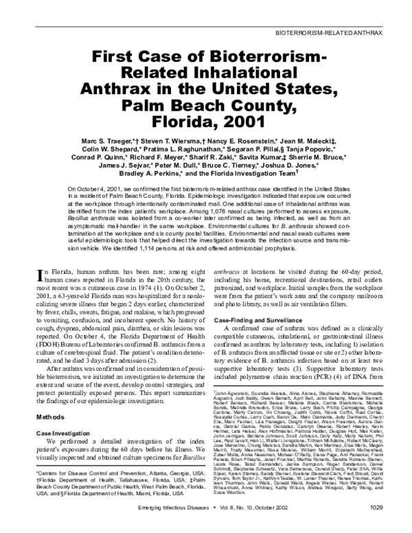 (PDF) First Case of Bioterrorism-Related Inhalational Anthrax in the ...