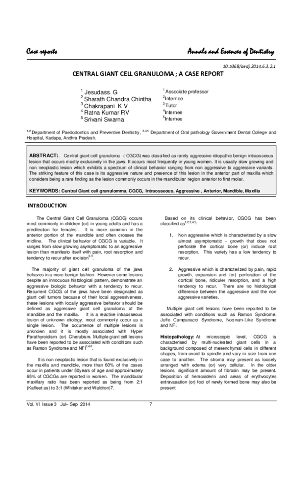 (PDF) Central Giant Cell Granuloma- a Case Report