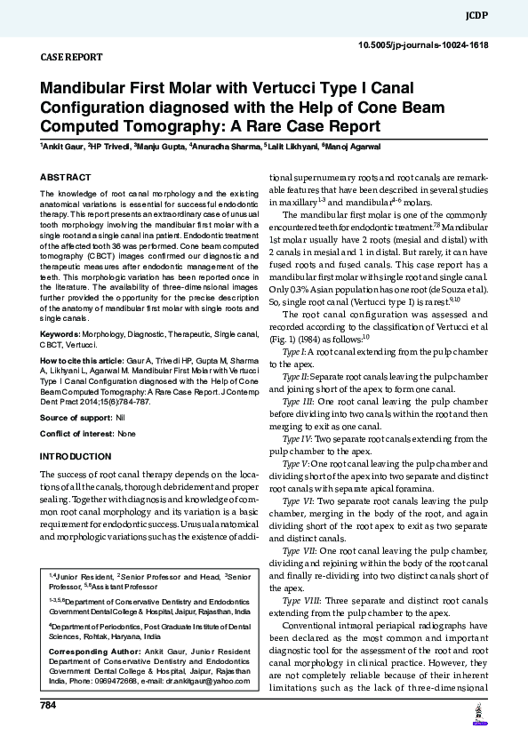 (PDF) Mandibular First Molar with Vertucci Type I Canal Configuration ...