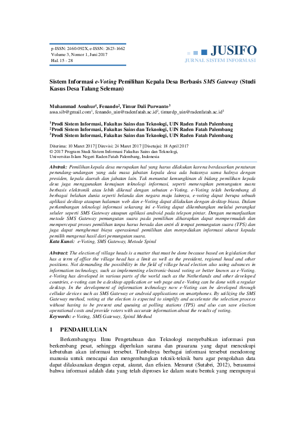 (PDF) Sistem Informasi e-Voting Pemilihan Kepala Desa Berbasis SMS ...