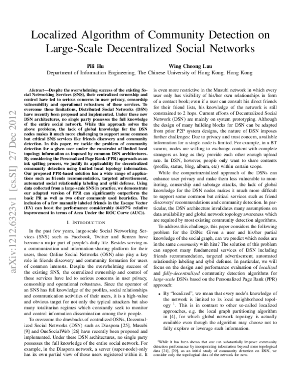 Pdf Localized Algorithm Of Community Detection On Large Scale 1044