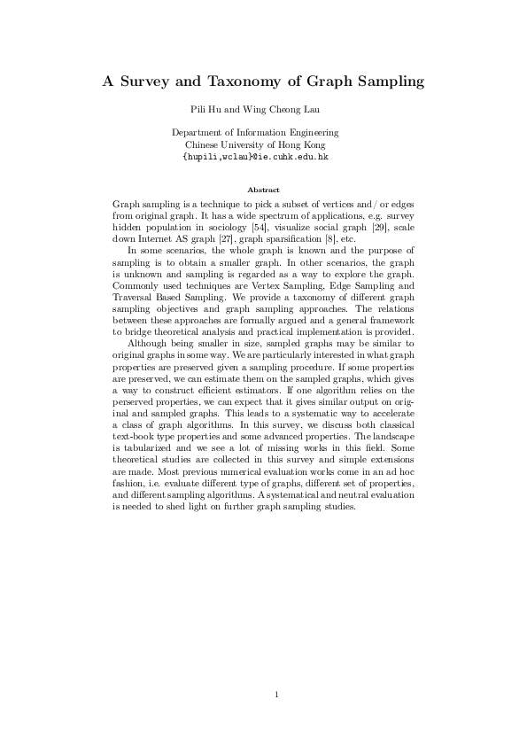 (PDF) A survey and taxonomy of graph sampling